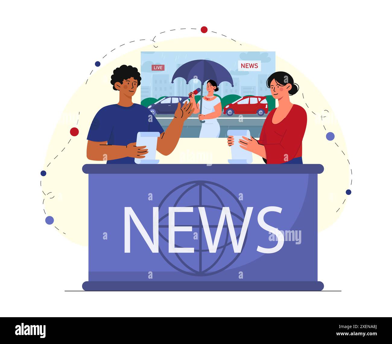 News show concept. Man and woman show report from journalist. Knowledge ...