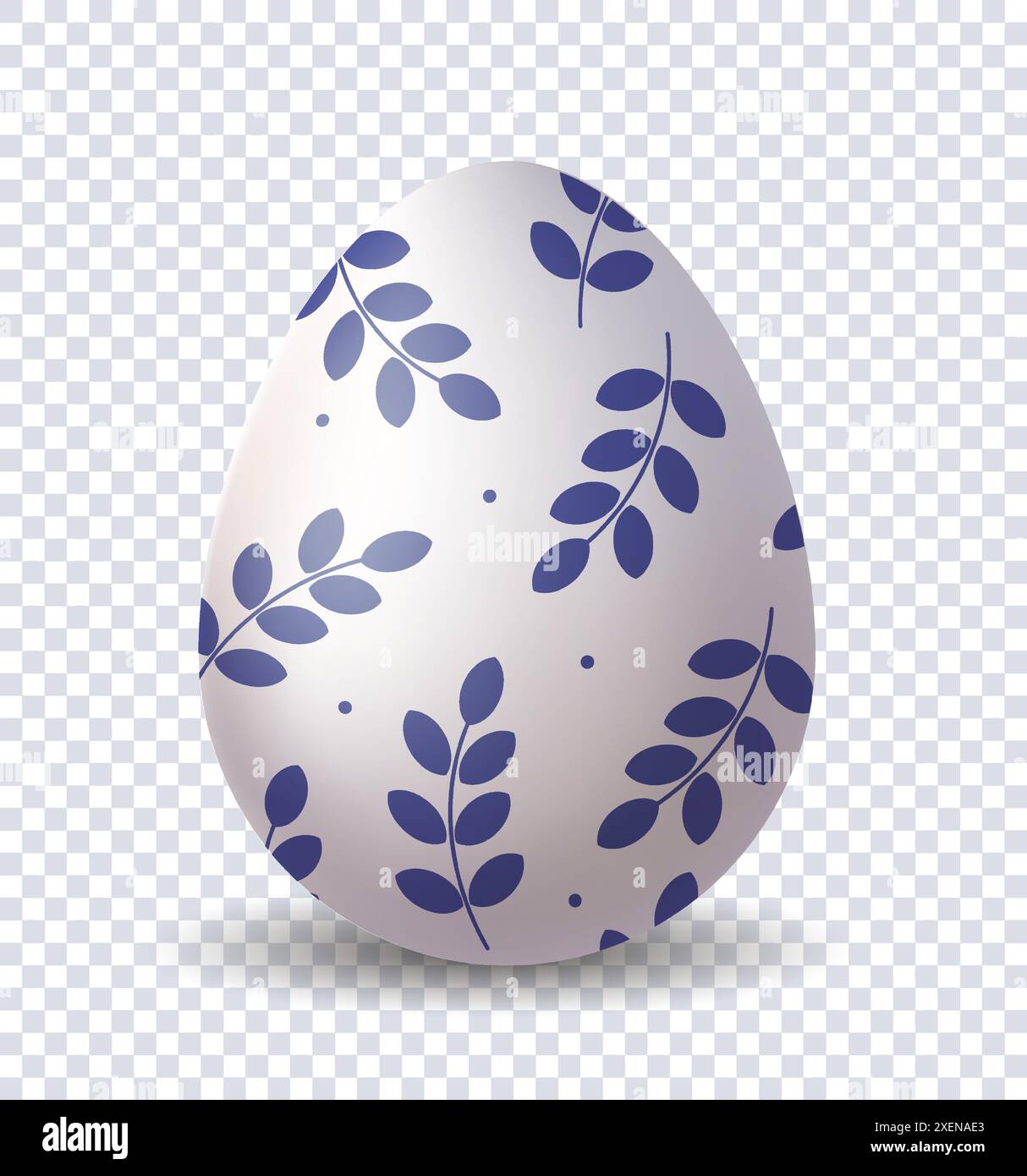 Realistic Easter egg. Blue and white patterns with branches at egg ...