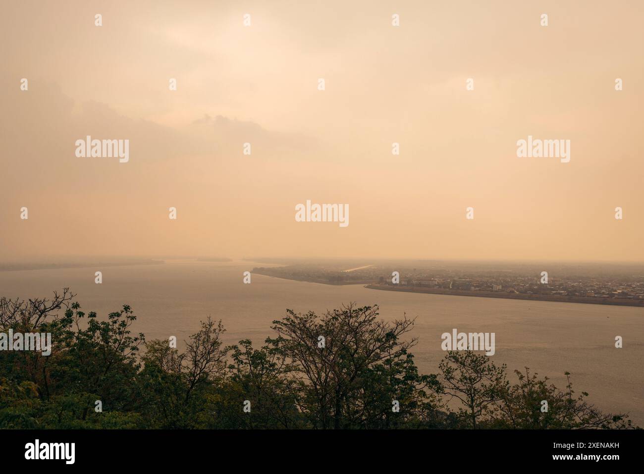 View of the Mekong River at twilight from Wat Phousalao in Pakse, Laos ...