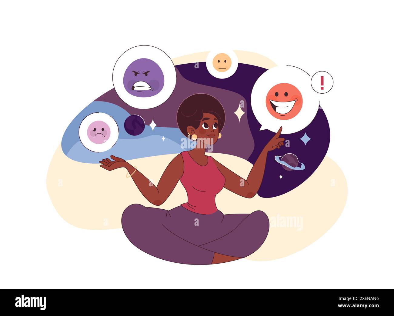 Emotional self-regulation. Young black woman aware of her emotions ...