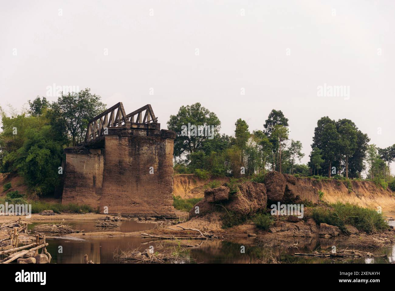 Damaged Prince Souphanouvong Bridge after being bombed, Laos; Salavan ...