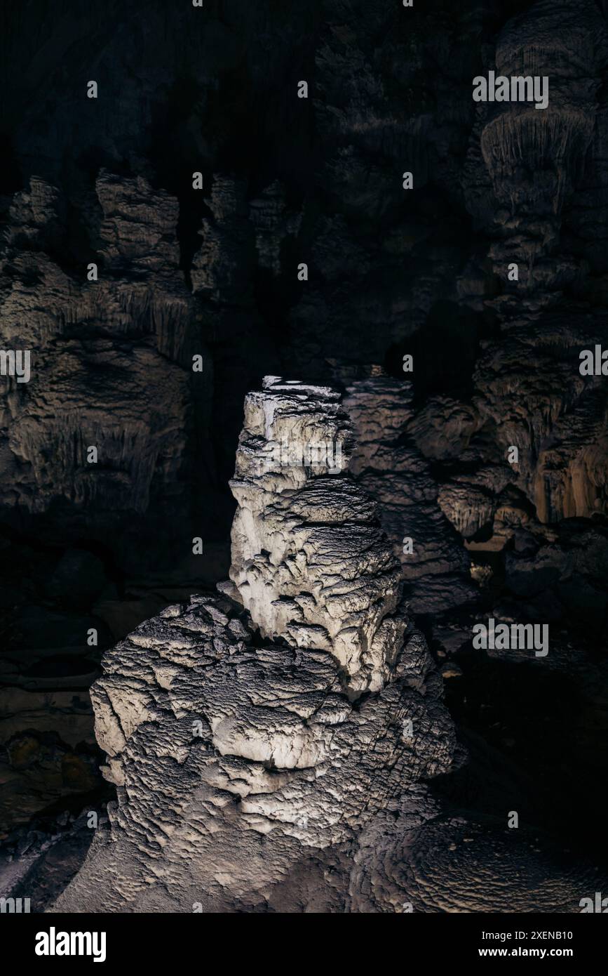 Interior of a karst limestone cave, Kong Lor Cave in Phu Hin Bun ...