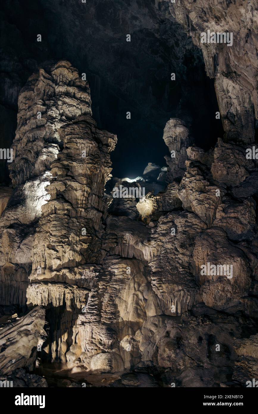 Lights illuminate the geological wonder of Kong Lor Cave in Phu Hin Bun ...