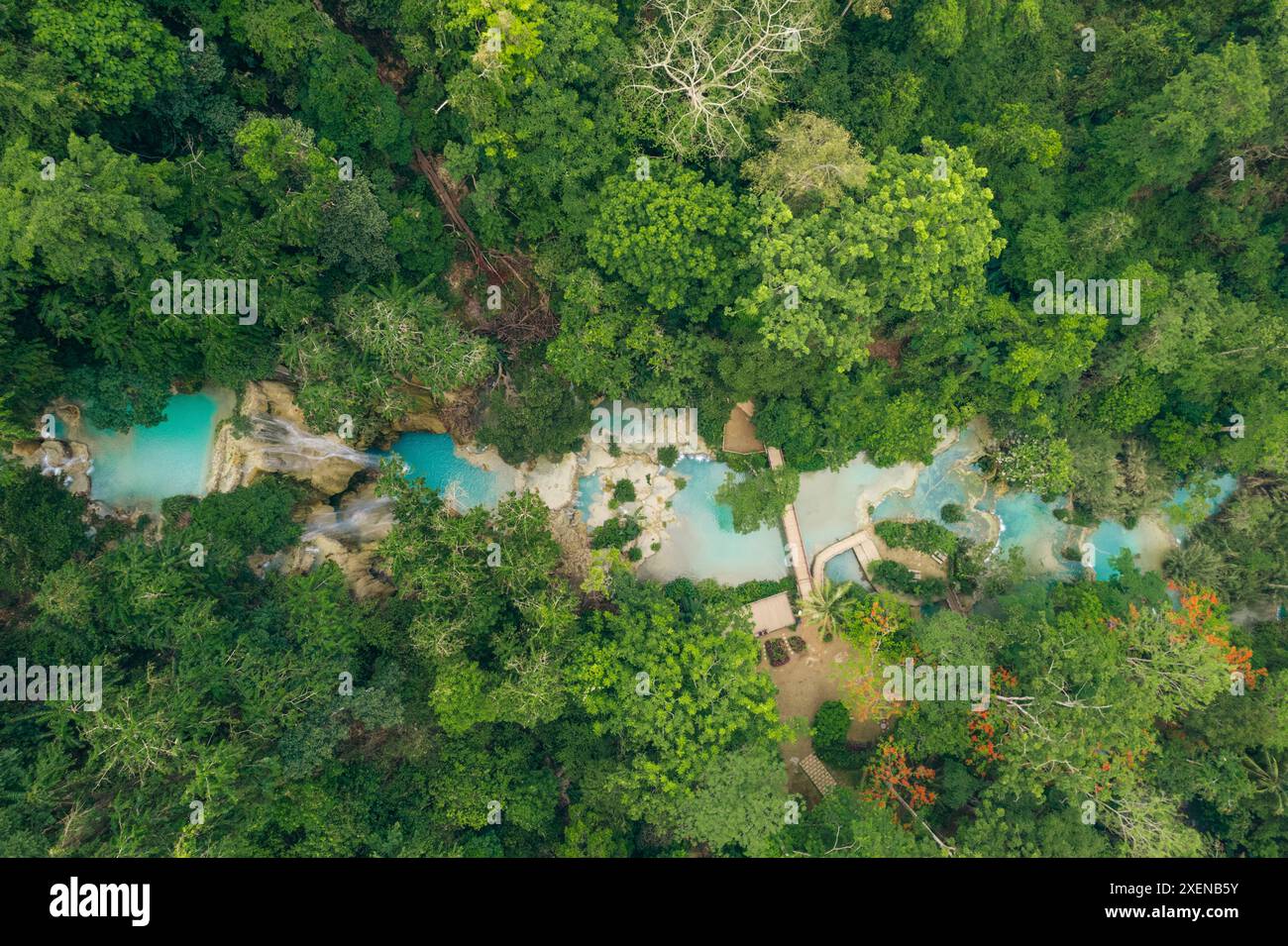 Aerial view of directly above the beautiful series of waterfalls and ...