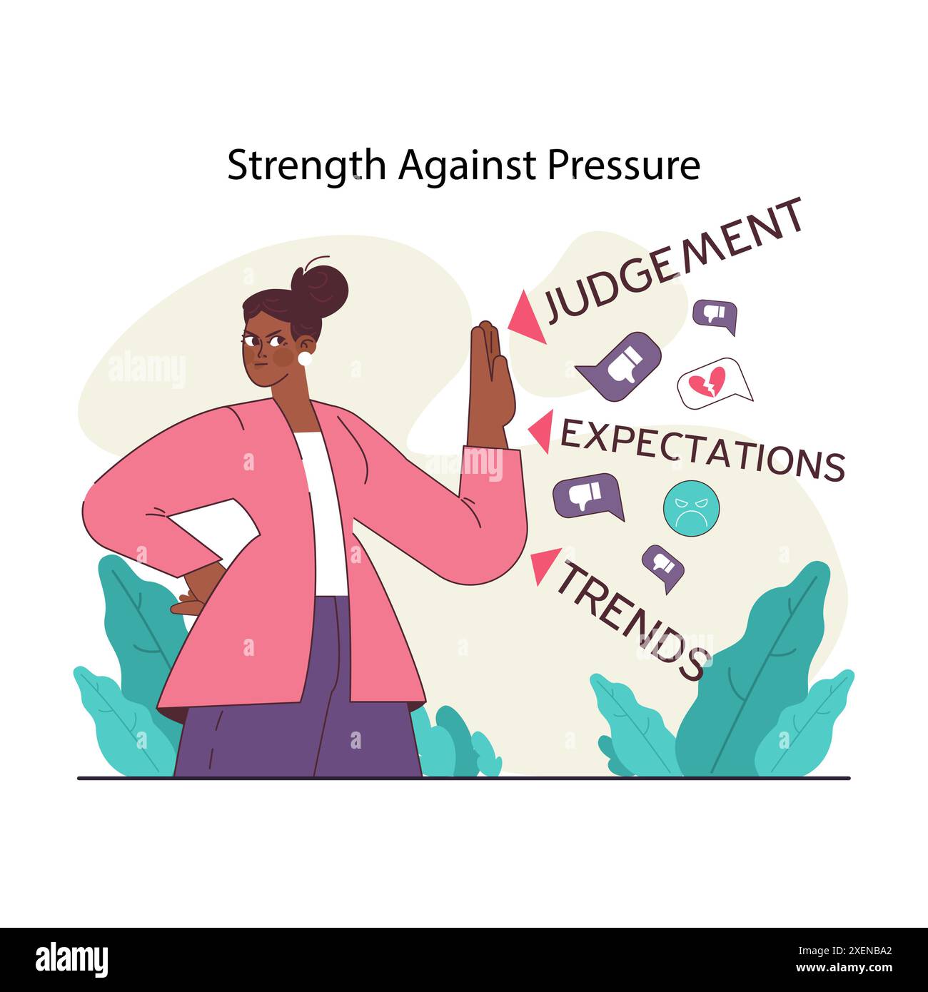 Peer pressure concept. Confident black woman warding off judgments ...