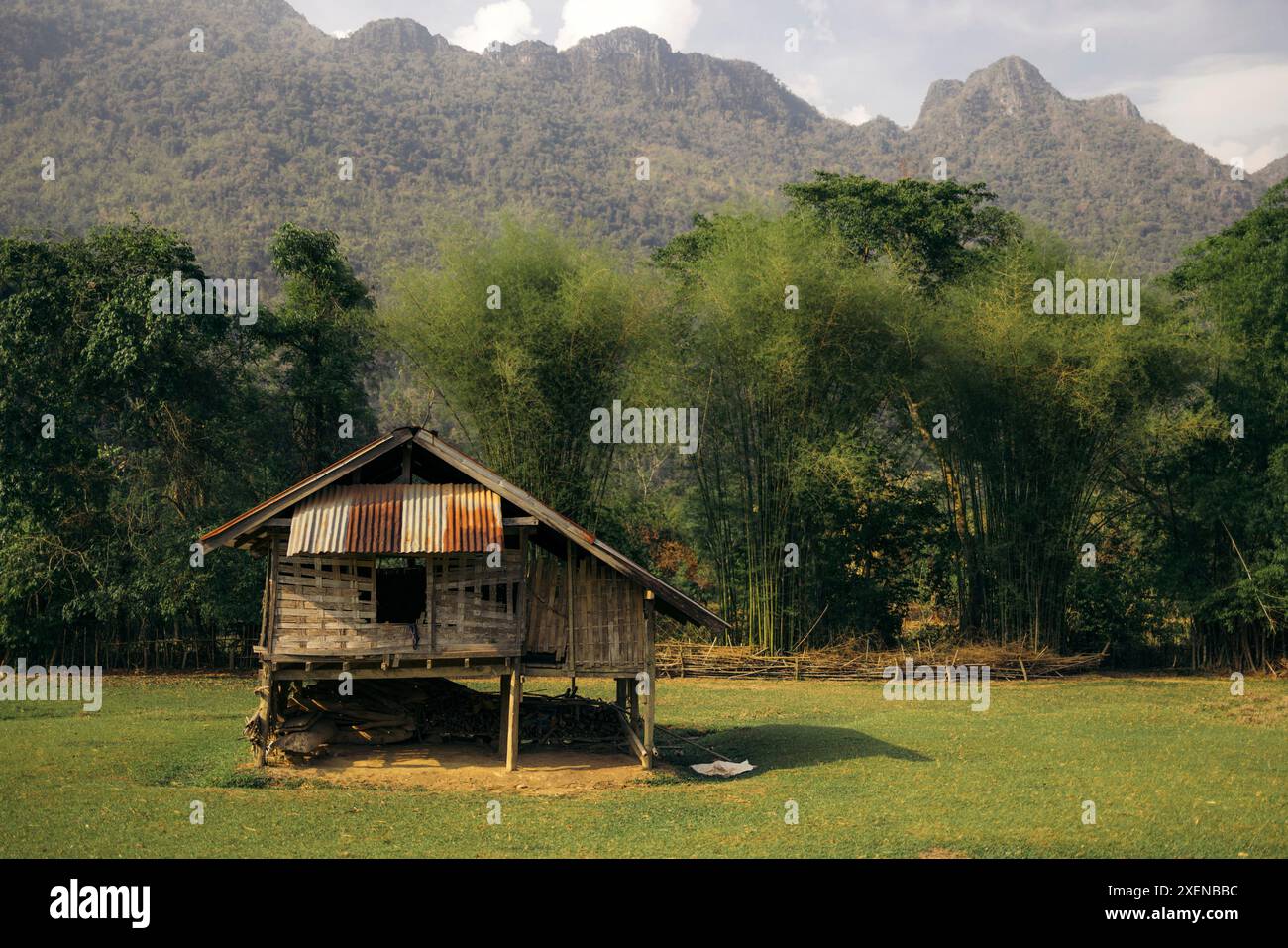 House on stilts in the countryside of the Vang Vieng area of Laos; Vang ...
