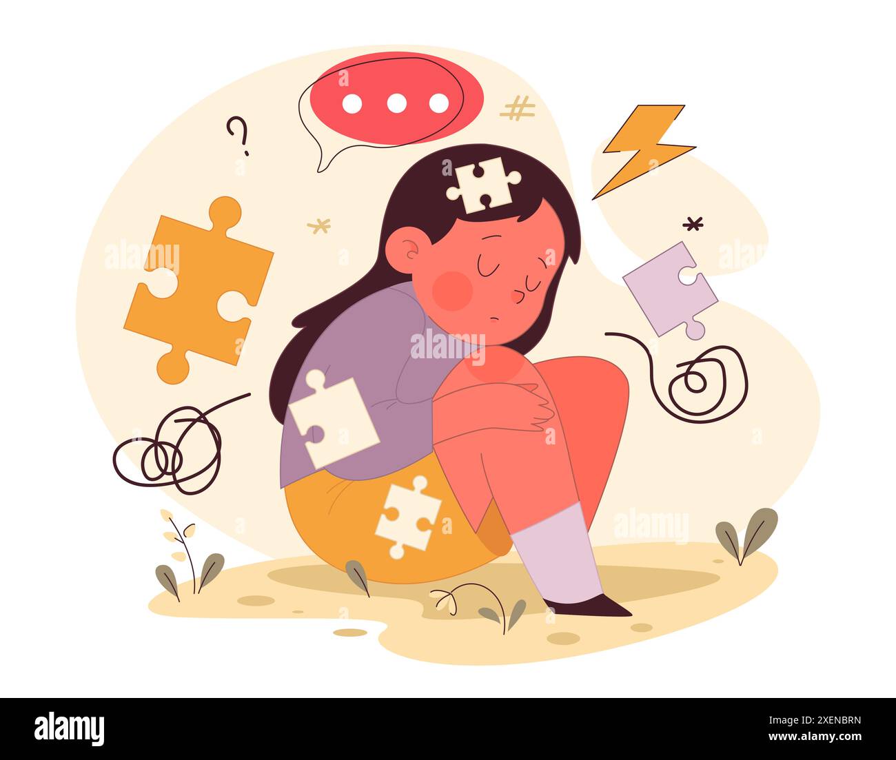 Mental problems of a child. Unhappy neglected little girl. Kid with ...