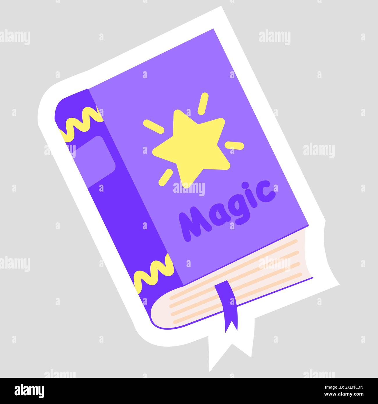 Sticker with thick magic book with spells, cartoon style vector ...