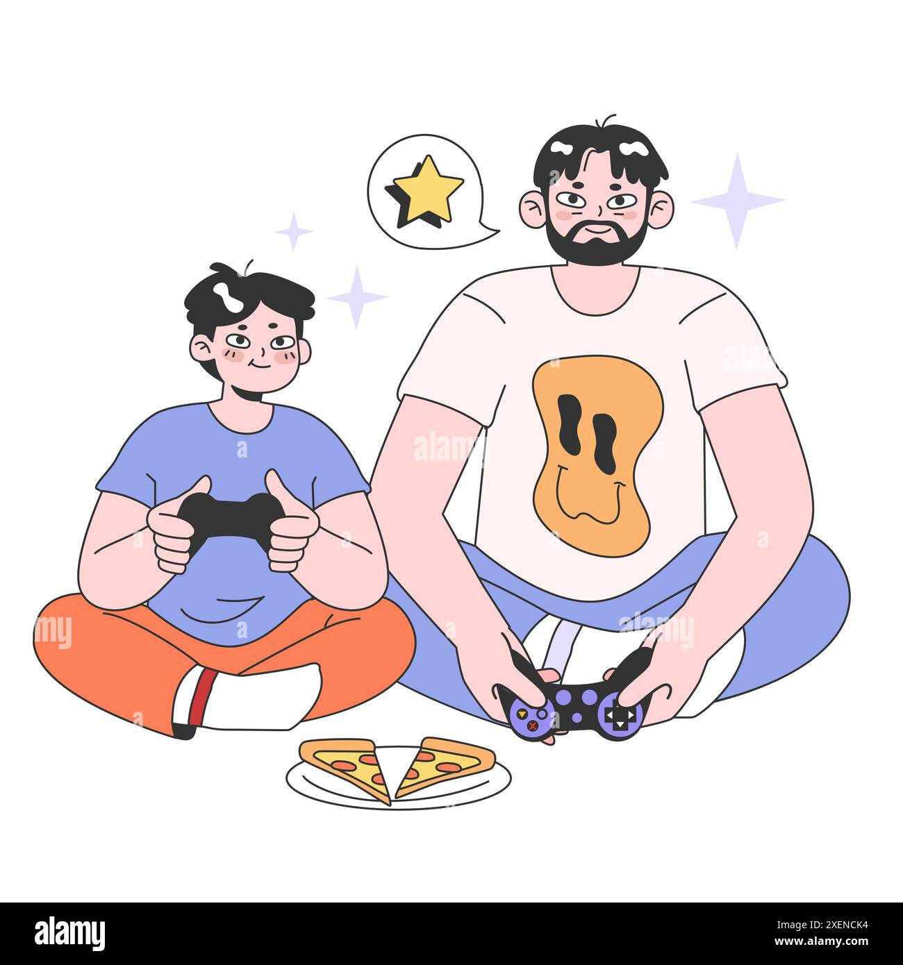 Father and son playing video games together. Fatherhood happiness and ...