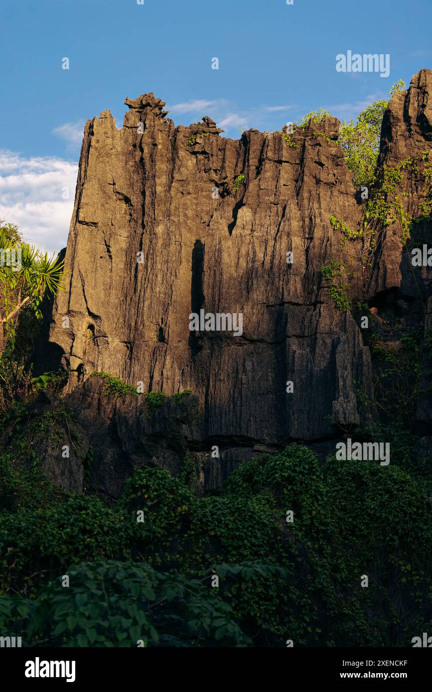Karst mountains and lush vegetation with blue sky in Rammang-Rammang ...