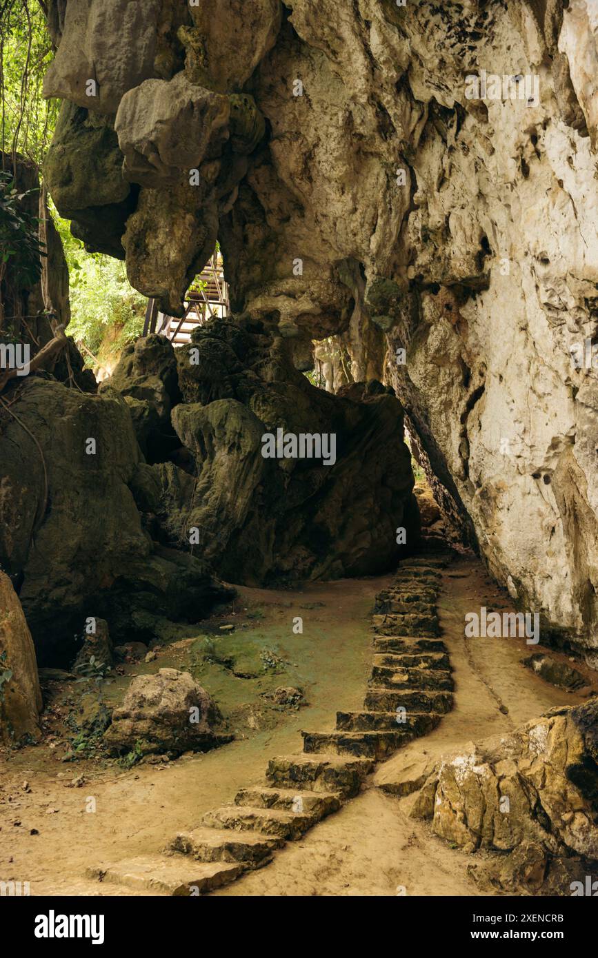 Stone steps leading to the entrance cave in Leang Leang Archaeological ...
