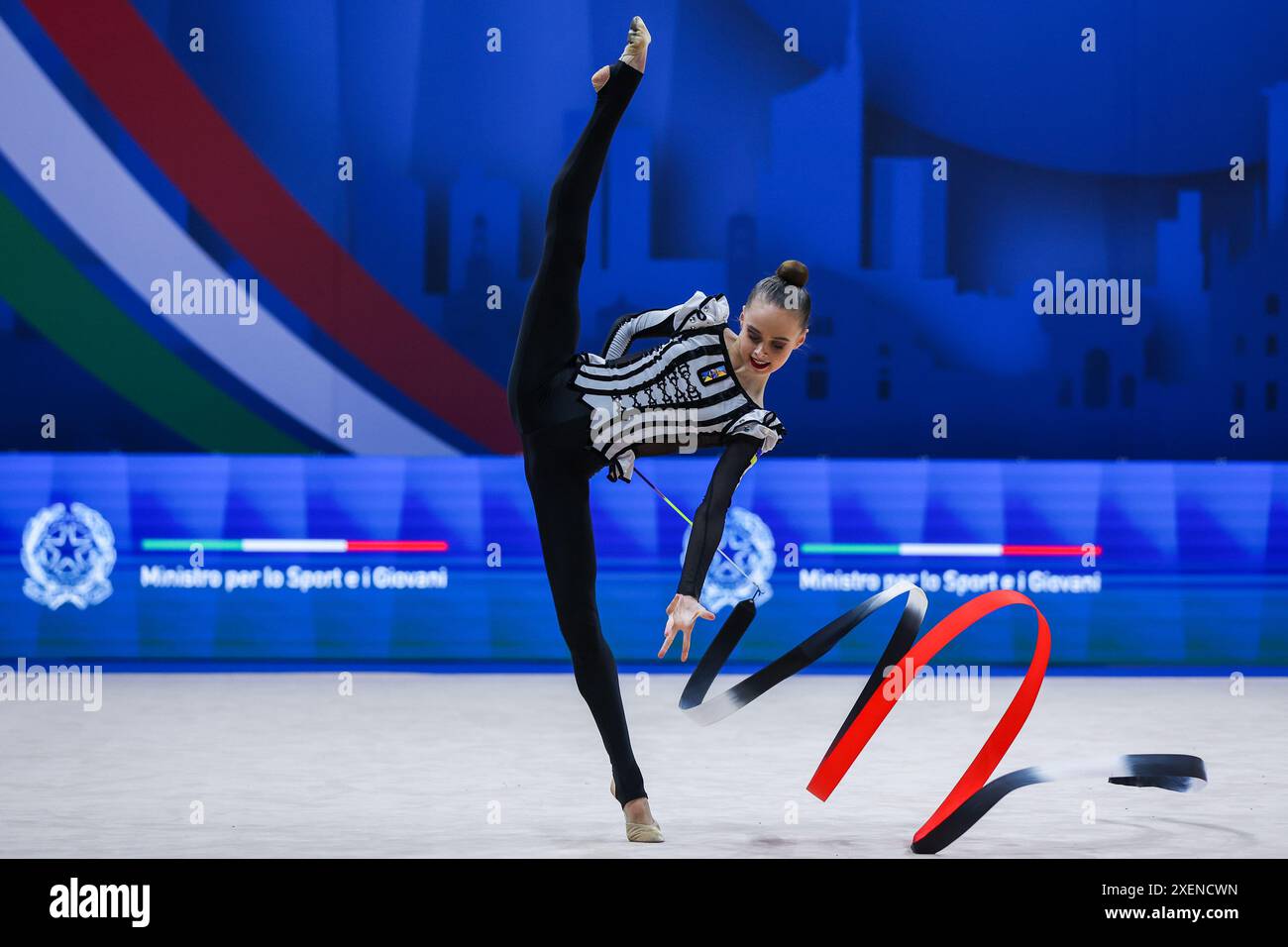 Taisiia Onofriichuk (UKR) seen in action during the ribbon competition ...