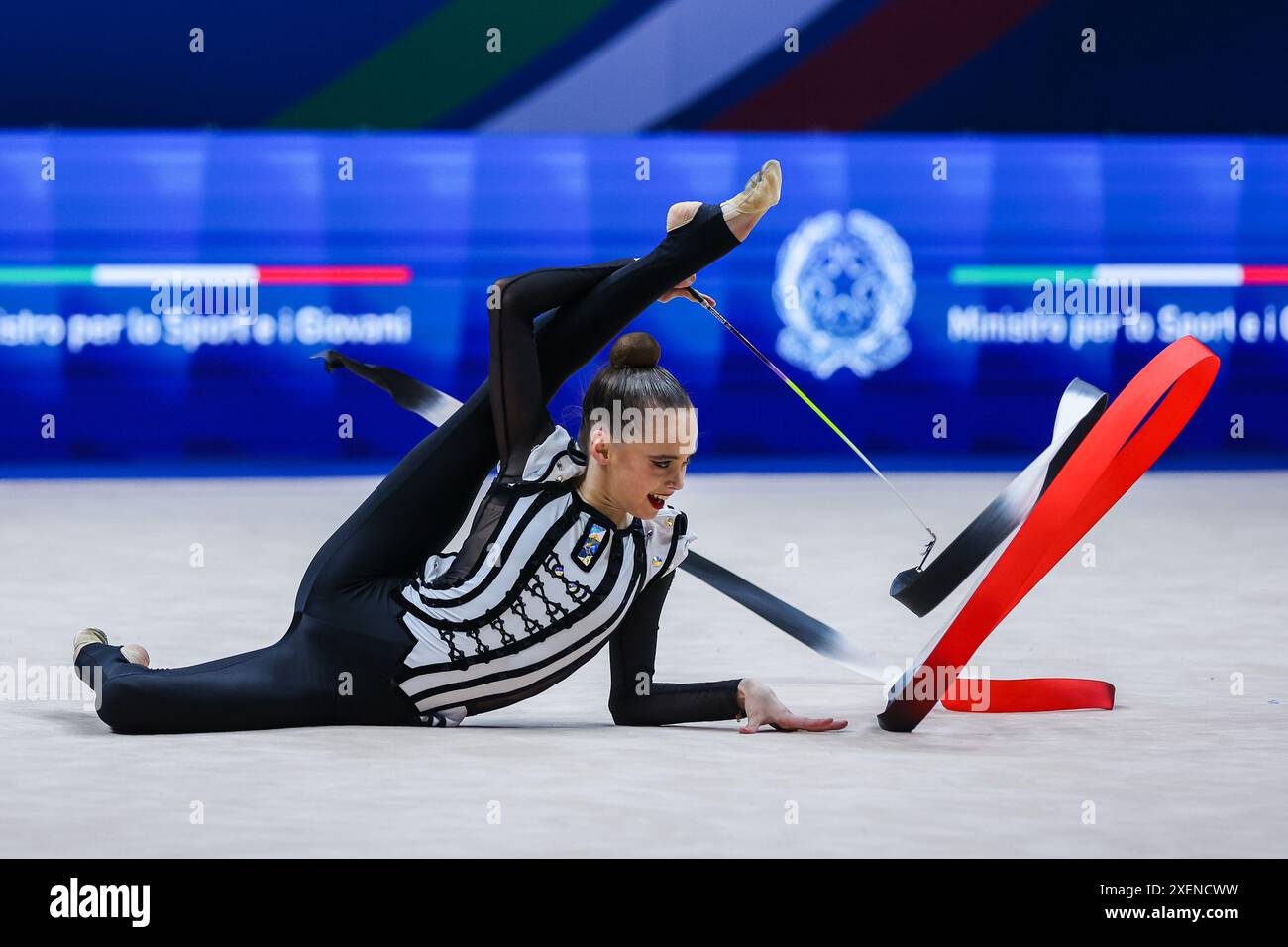 Taisiia Onofriichuk (UKR) seen in action during the ribbon competition ...