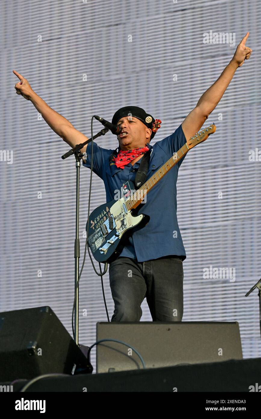 Clisson, France. 28th June, 2024. Tom Morello performing live on stage ...