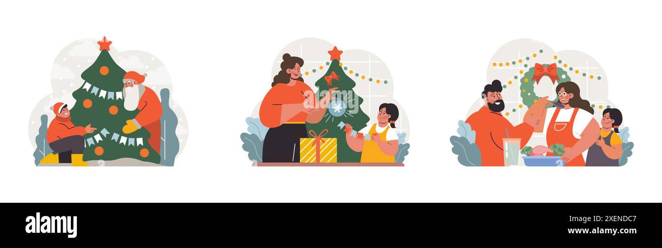 Christmas and new year celebration set. Family members or friends ...