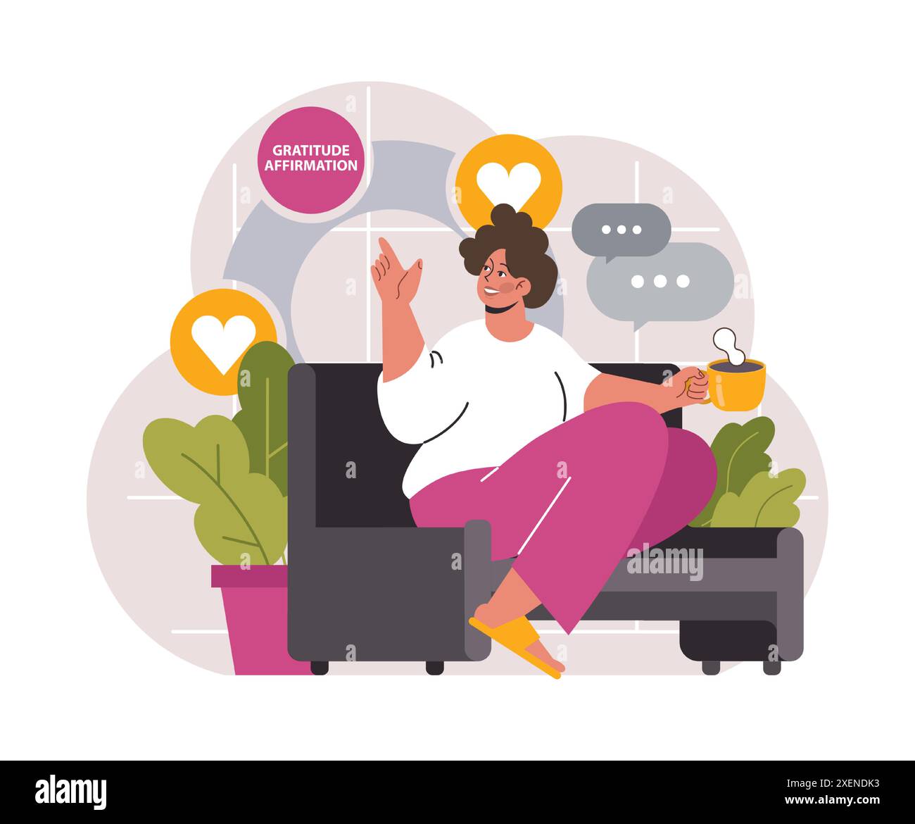 Gratitude affirmation. Grateful and thankful female character. Woman ...