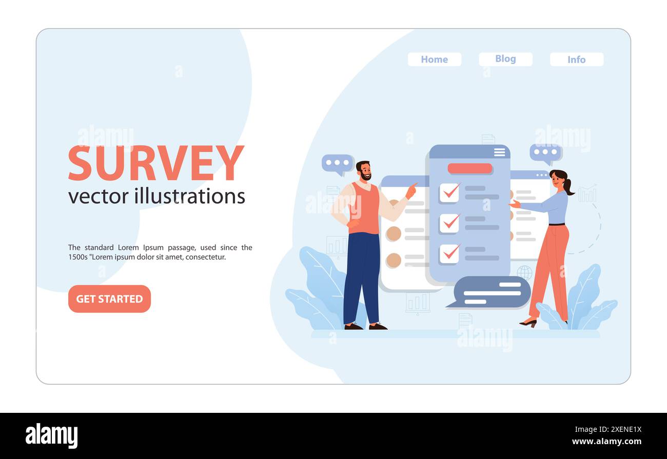 Public opinion polling web banner or landing page. Characters ...