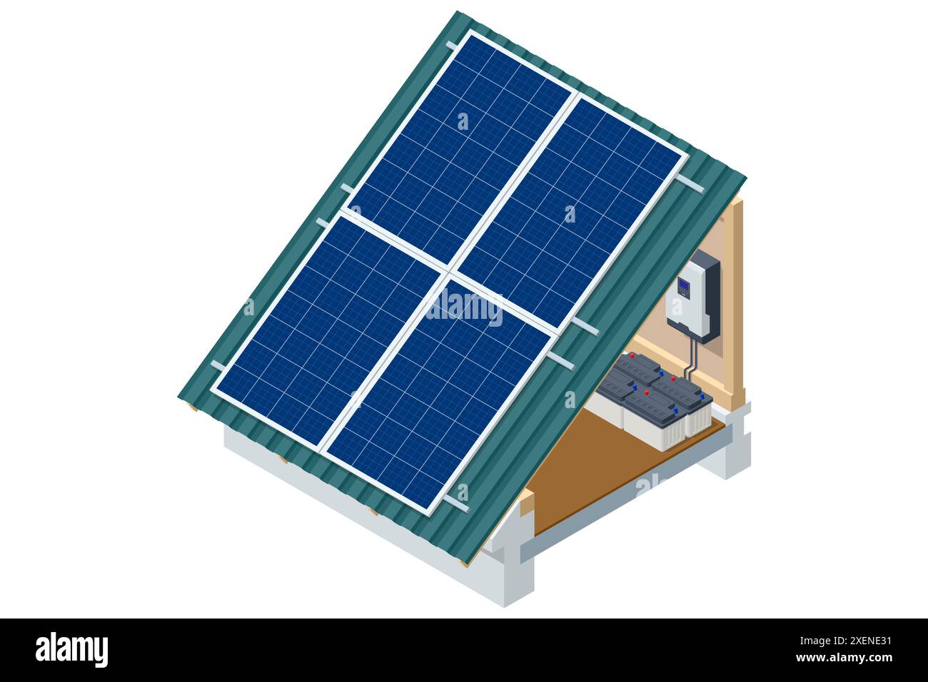 Isometric Rooftop solar panels, Stand-alone system, Hybrid system, Electricity, Solar thermal ...