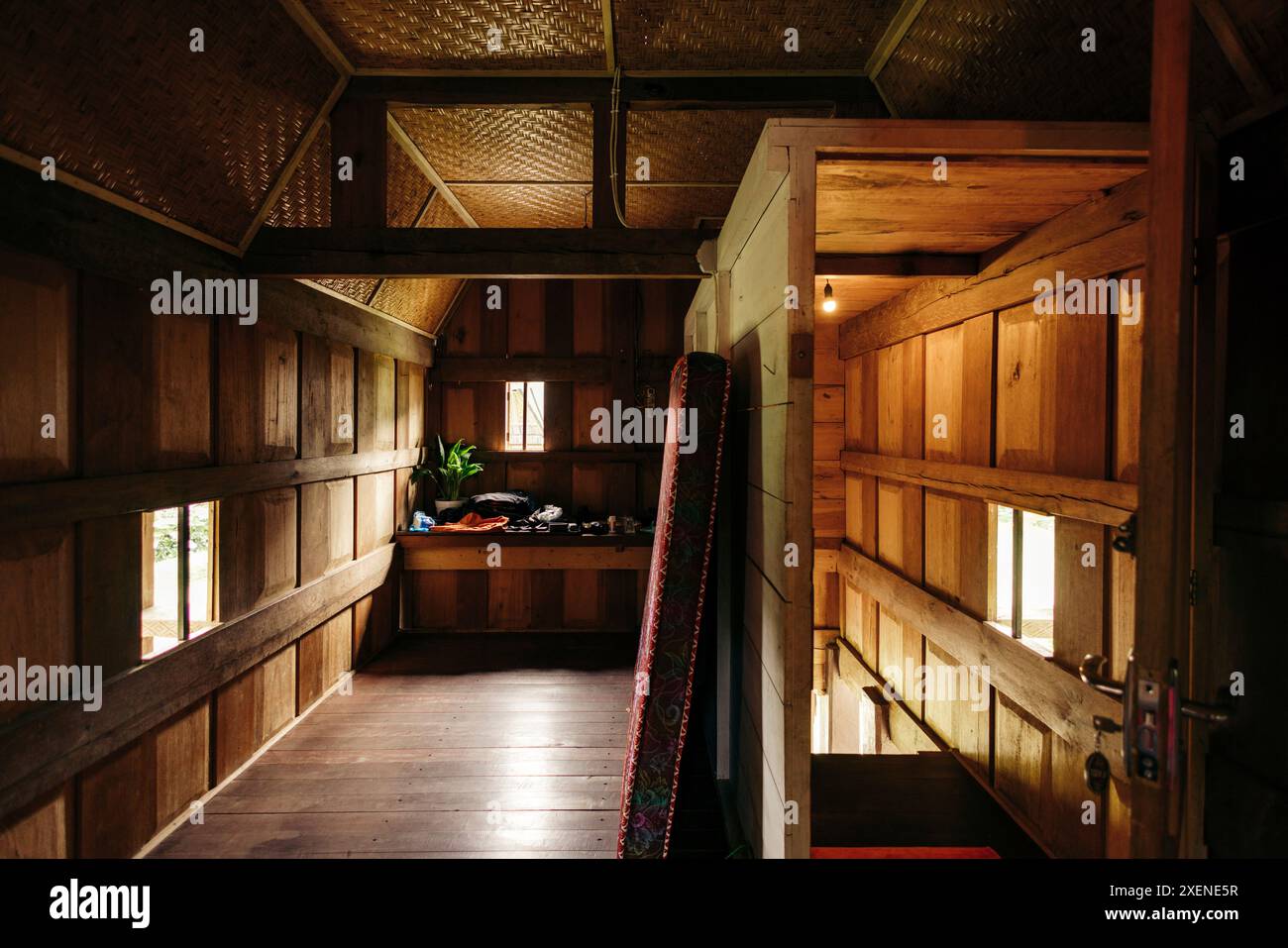 Interior of a traditional home called Tongkonan, in Sulawesi, Indonesia ...