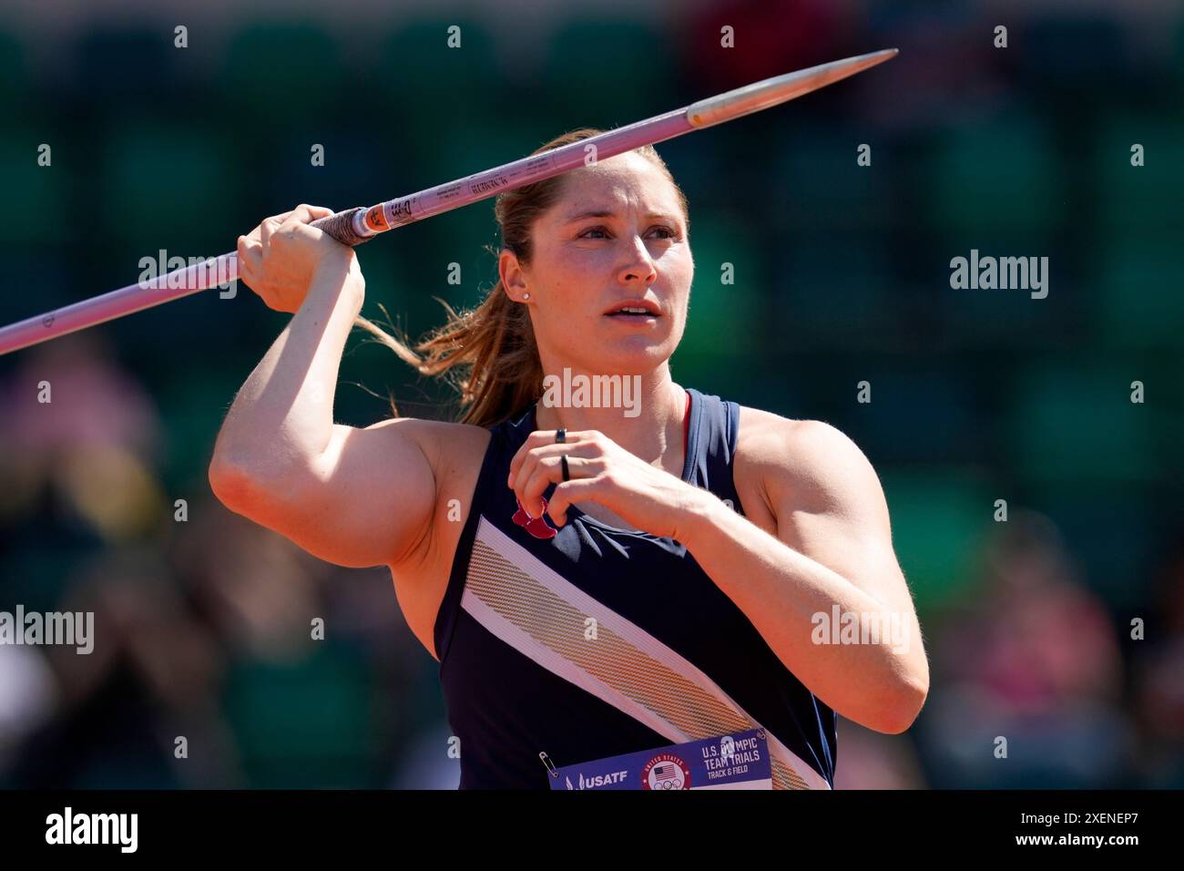 Kara Winger competes in the women's javelin throw during the U.S. Track ...