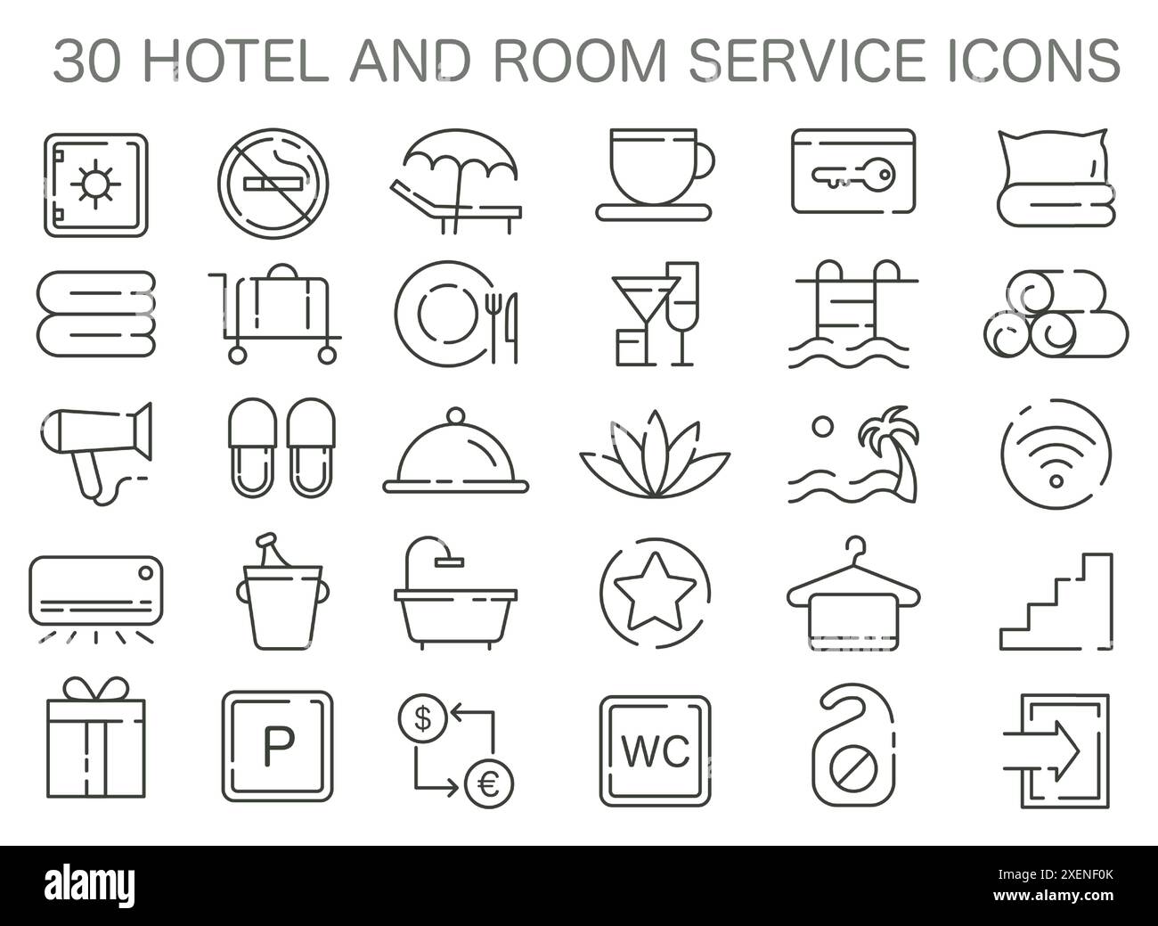 Tourism icons set. Simple symbols for hotel and room service. Active ...