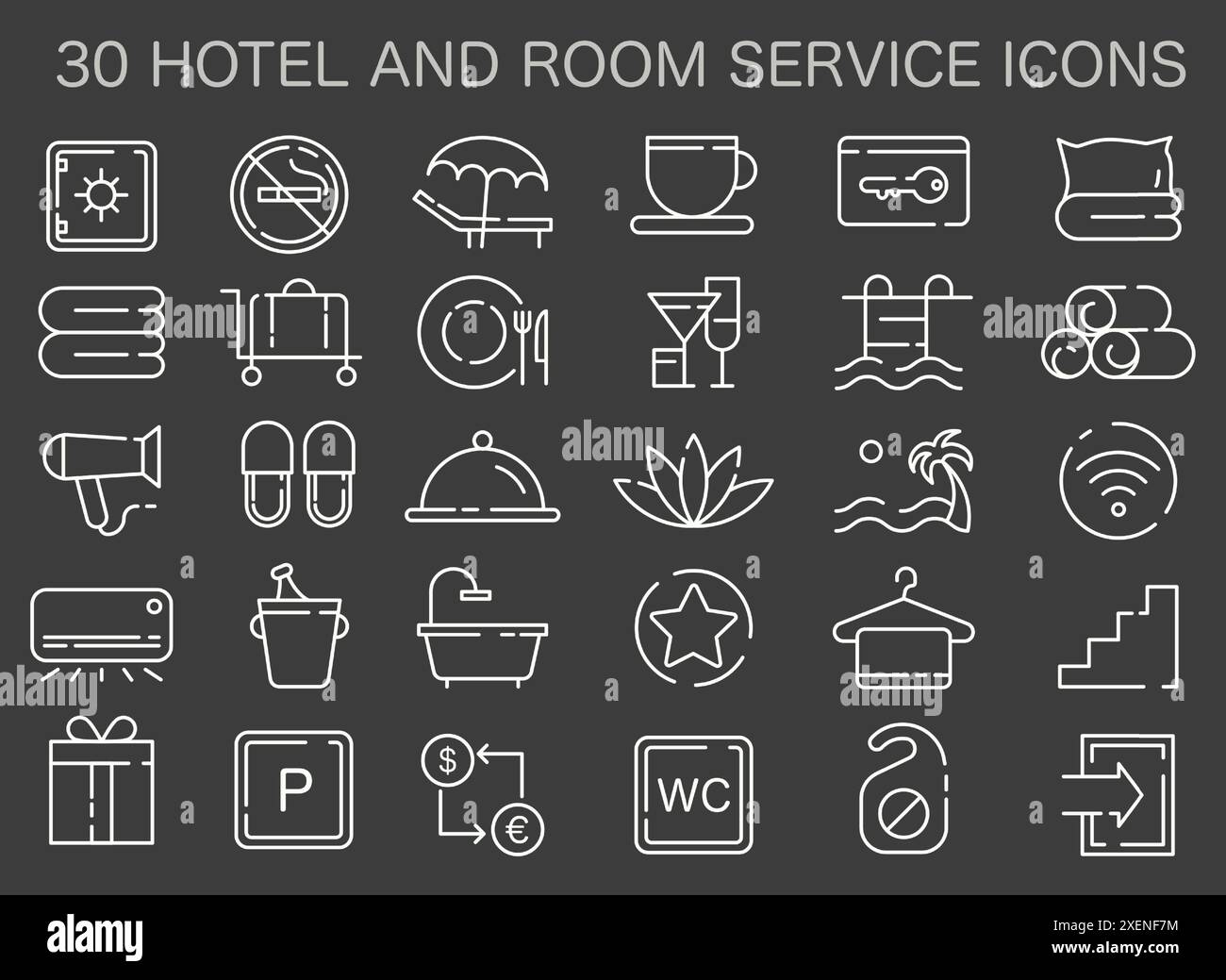 Tourism icons set. Simple symbols for hotel and room service. Active ...