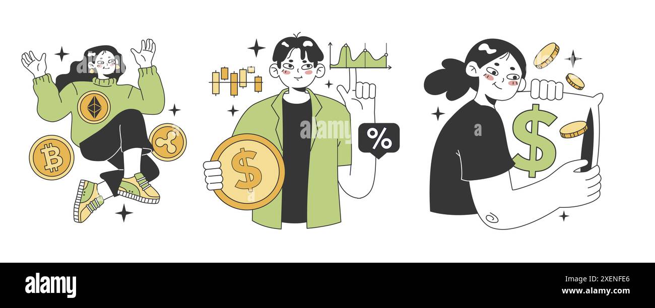 Financial literacy set. Personal budget development, money planning and ...