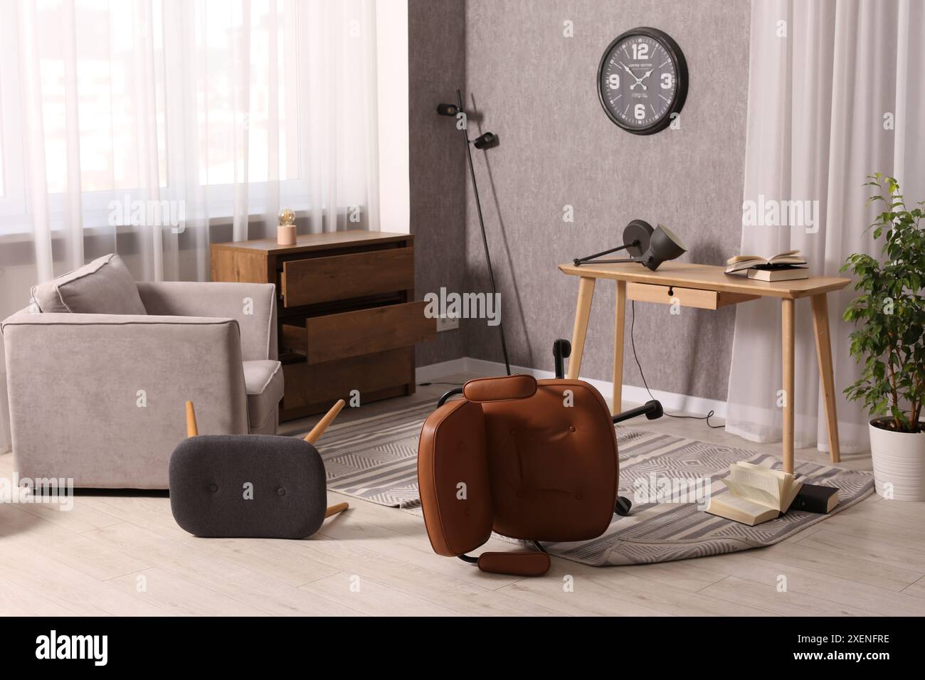 View on messy room interior after robbery Stock Photo - Alamy