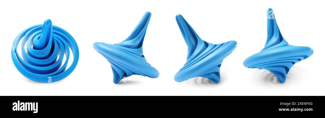 Light blue spinning top isolated on white, collage Stock Photo - Alamy