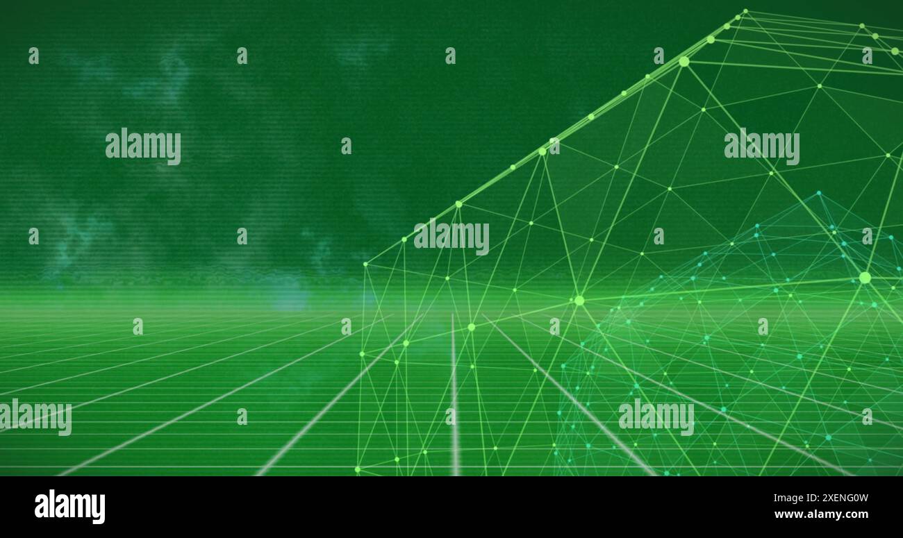 Image of globe of network of connections over grid network against ...