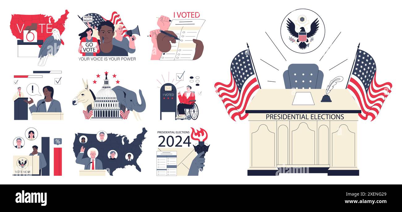 Presidential election set. American election campaign between democrats ...