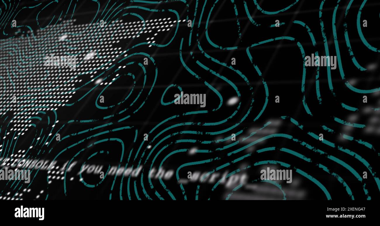 Image of data processing over green lines on black background Stock ...