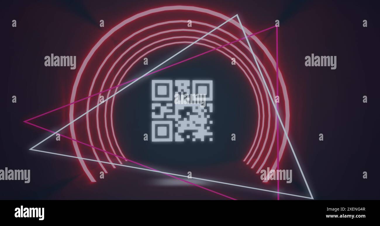 Image of qr code circles and triangles on black background Stock Photo ...