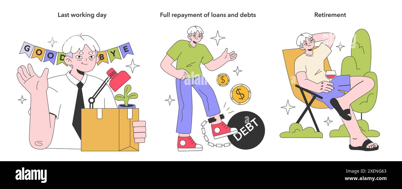 Senior life milestones set. Getting old and maturing, retirement and ...