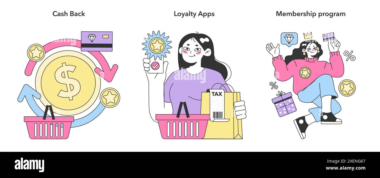 Loyalty program set. Rewards, offers, cashback and card points ...
