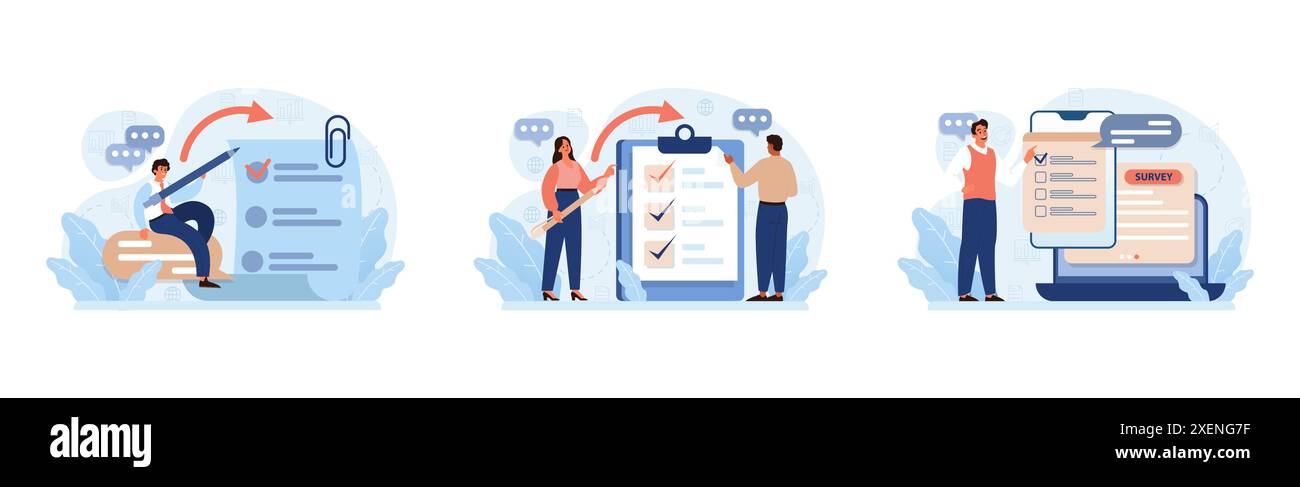 Public opinion polling set. Character participation in an online survey ...