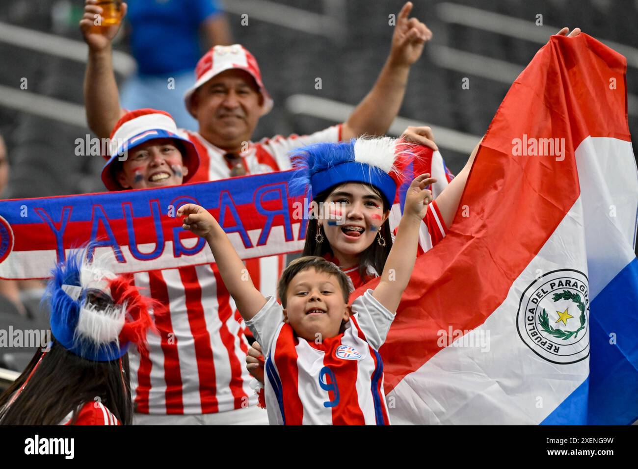 Fans supporting Paraguay pose for a picture prior to a Copa America ...