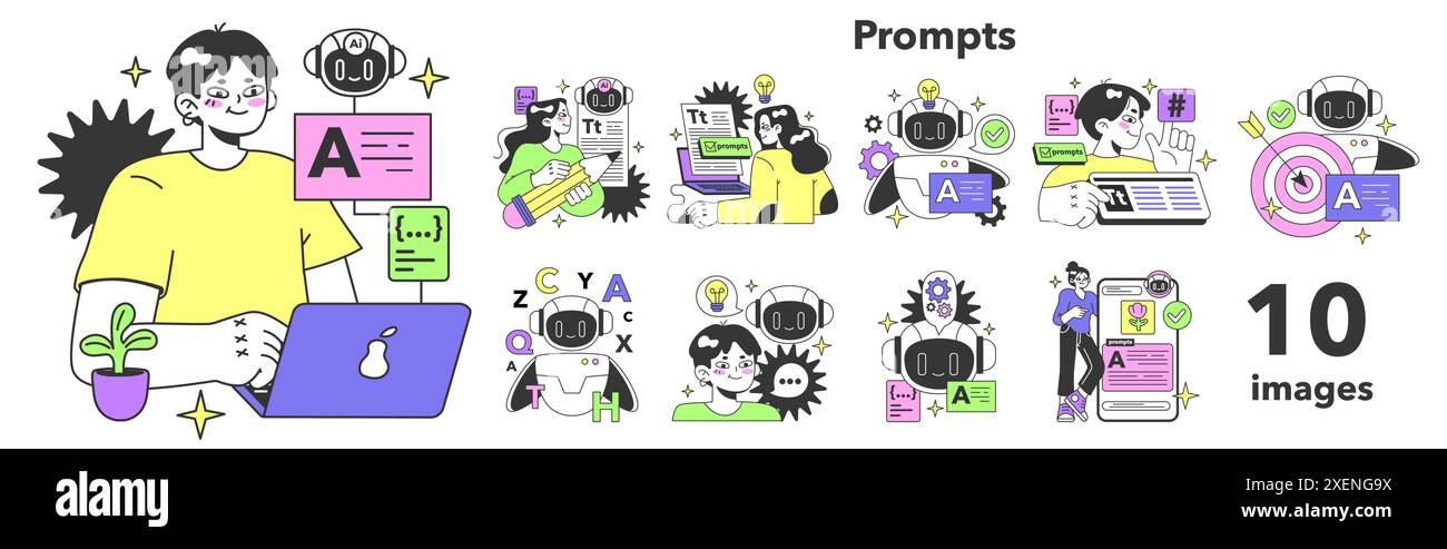 Prompt-engineers writing a command to a artificial neuron network set. Artificial intelligence ...