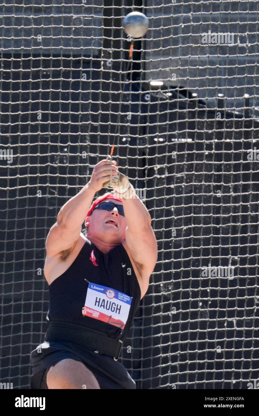 Daniel Haugh competes in the men's hammer throw during the U.S. Track ...