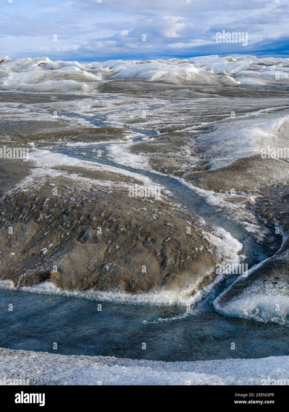 Drainage system on the surface of the ice sheet. The brown sediment on ...