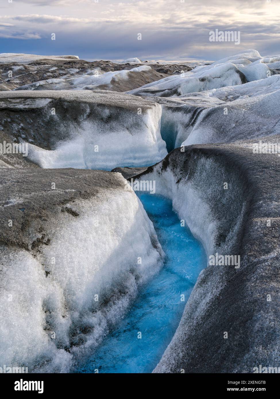 Drainage system on the surface of the ice sheet. The brown sediment on ...