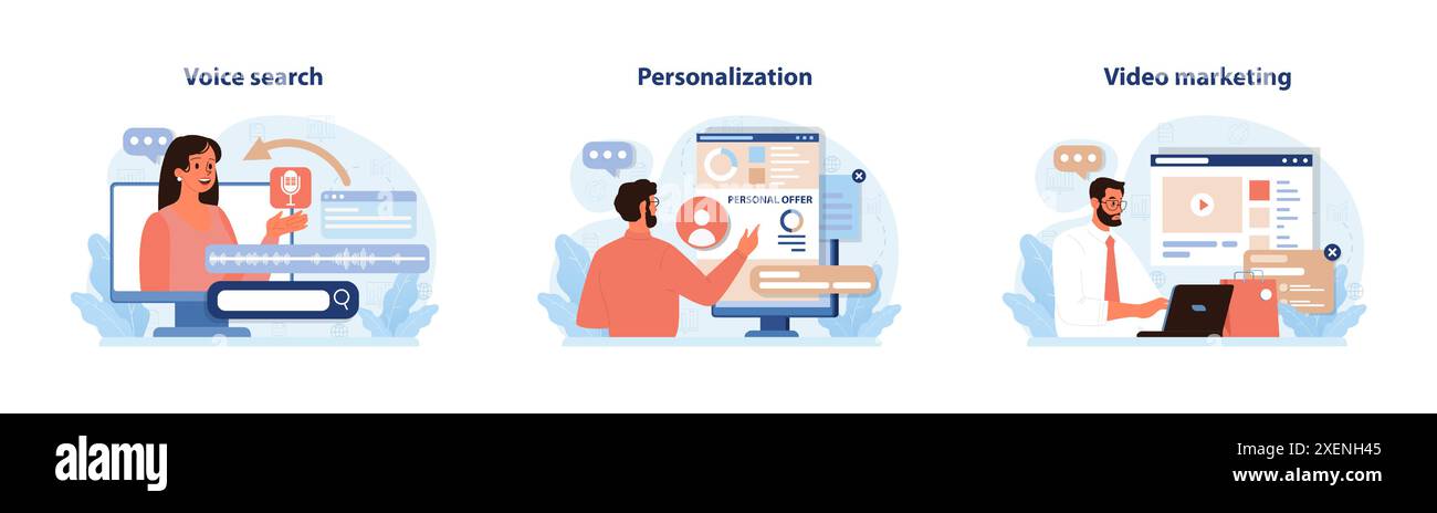 Digital marketing set. Marketing strategy development innovative ...