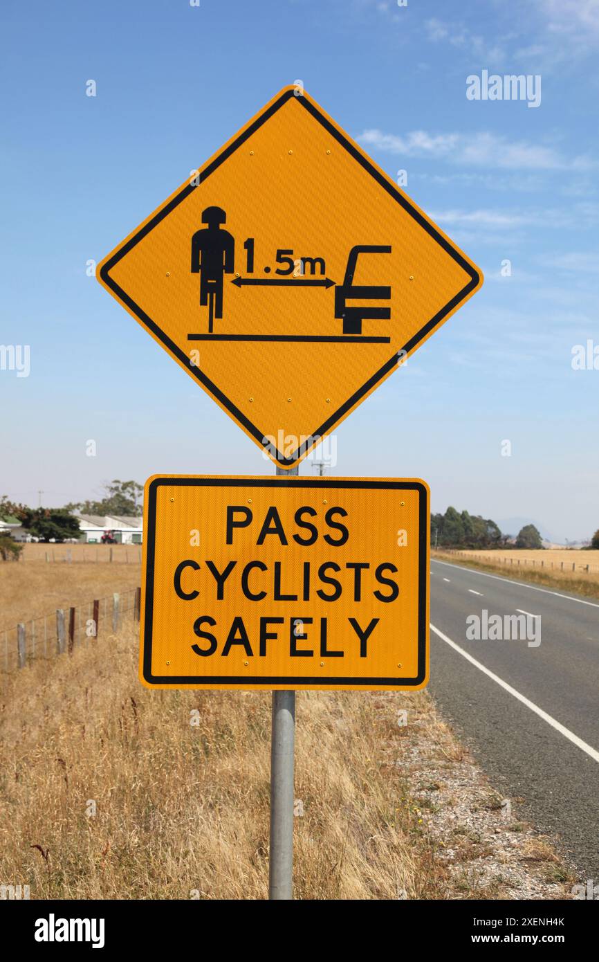 A cycling safety sign on the side of the road in Tasmania - Australia ...