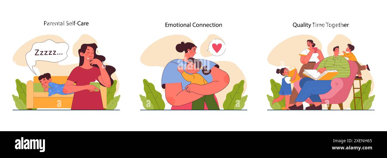 Positive parenting set. Nurturing of your child's responsibility. Kid learning family rules and ...