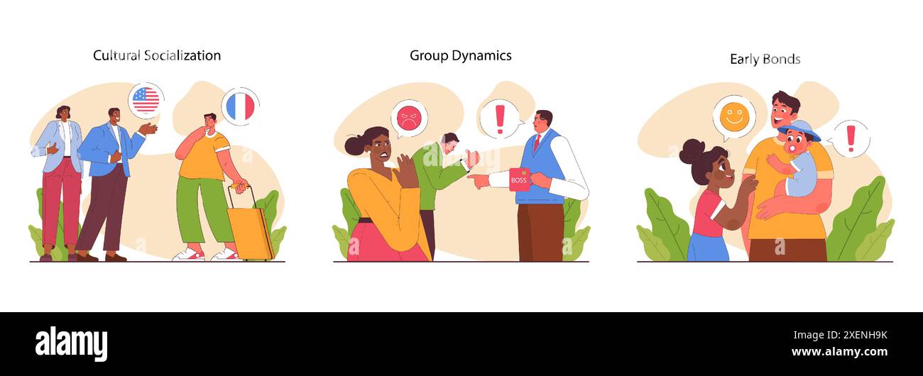 Socialization set. Communication skill development. People interacting ...