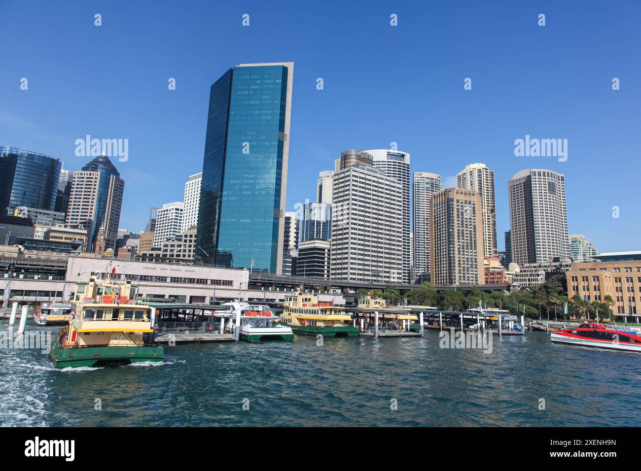 View of Circular Quay from the water showing the CBD skyline and Sydney ...