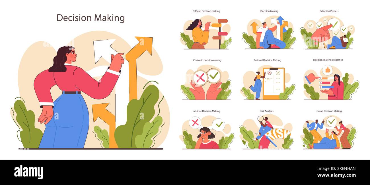 Decision-making set. Strategic thinking, brainstorming and solution ...
