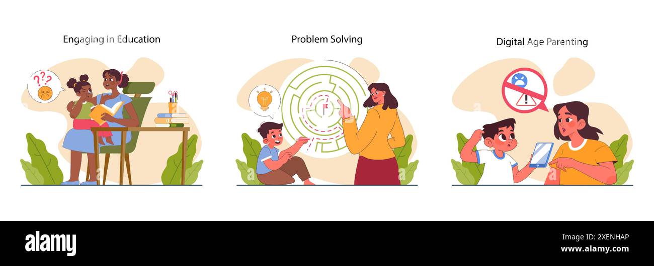 Positive parenting set. Nurturing of your child's responsibility. Kid ...