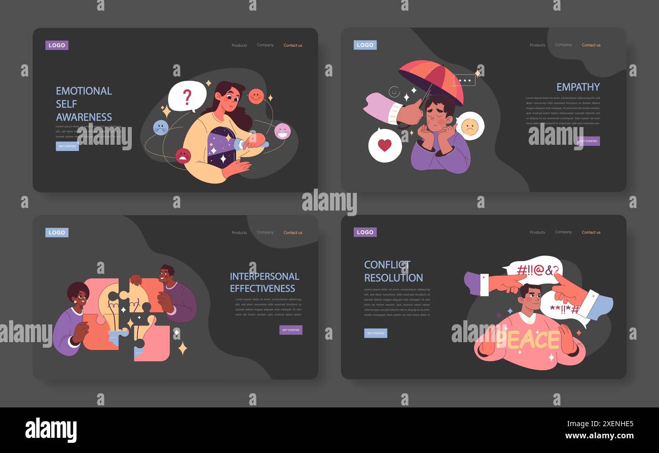 Emotional intelligence dark mode or night mode web banner or landing ...