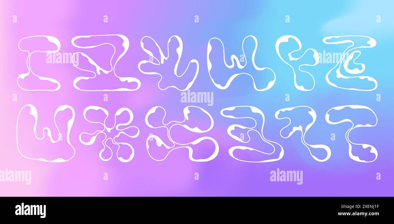 Vector graphic assets set in acid style, retro futuristic background ...
